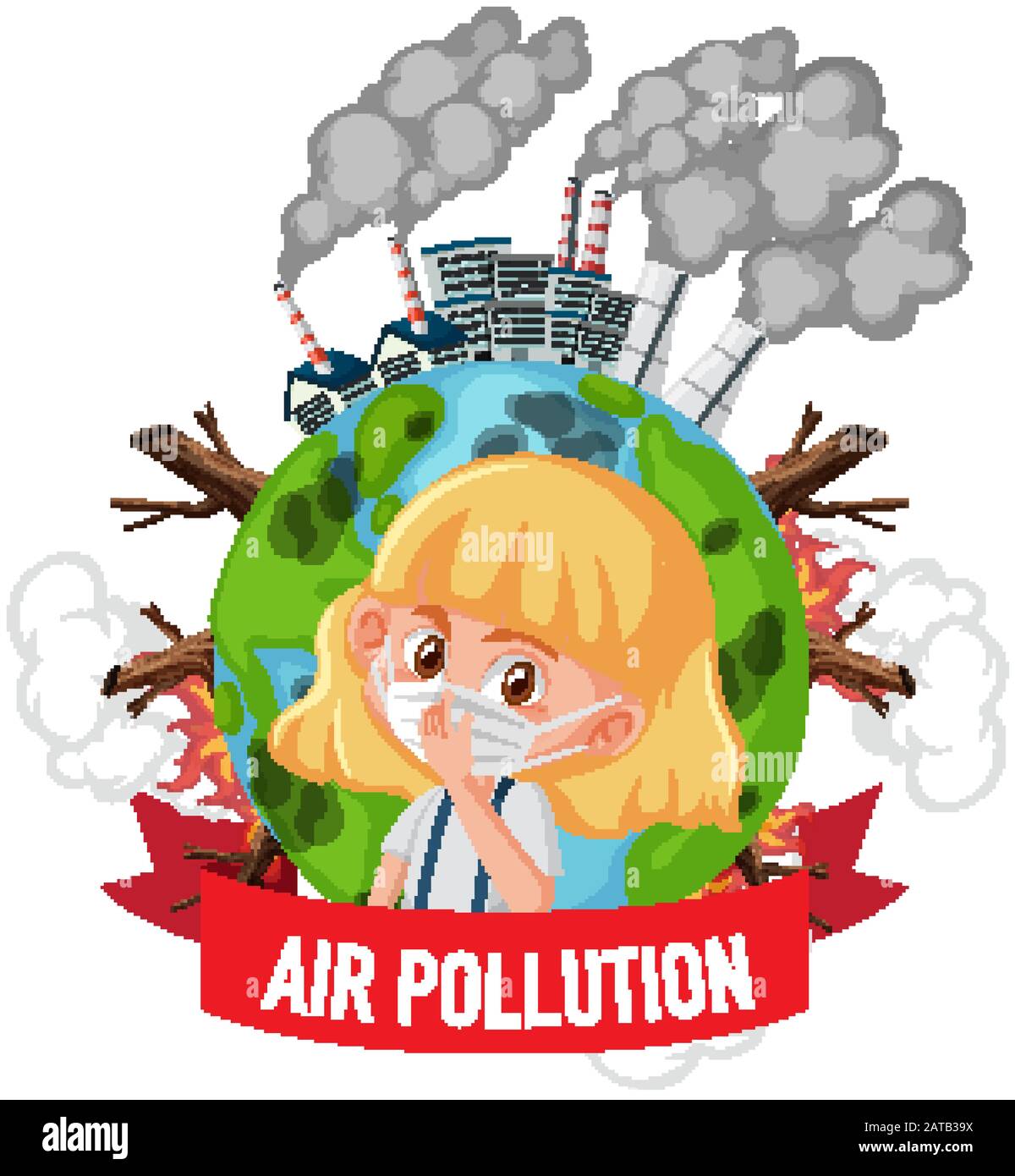 Poster design for stop pollution with girl wearing mask illustration ...