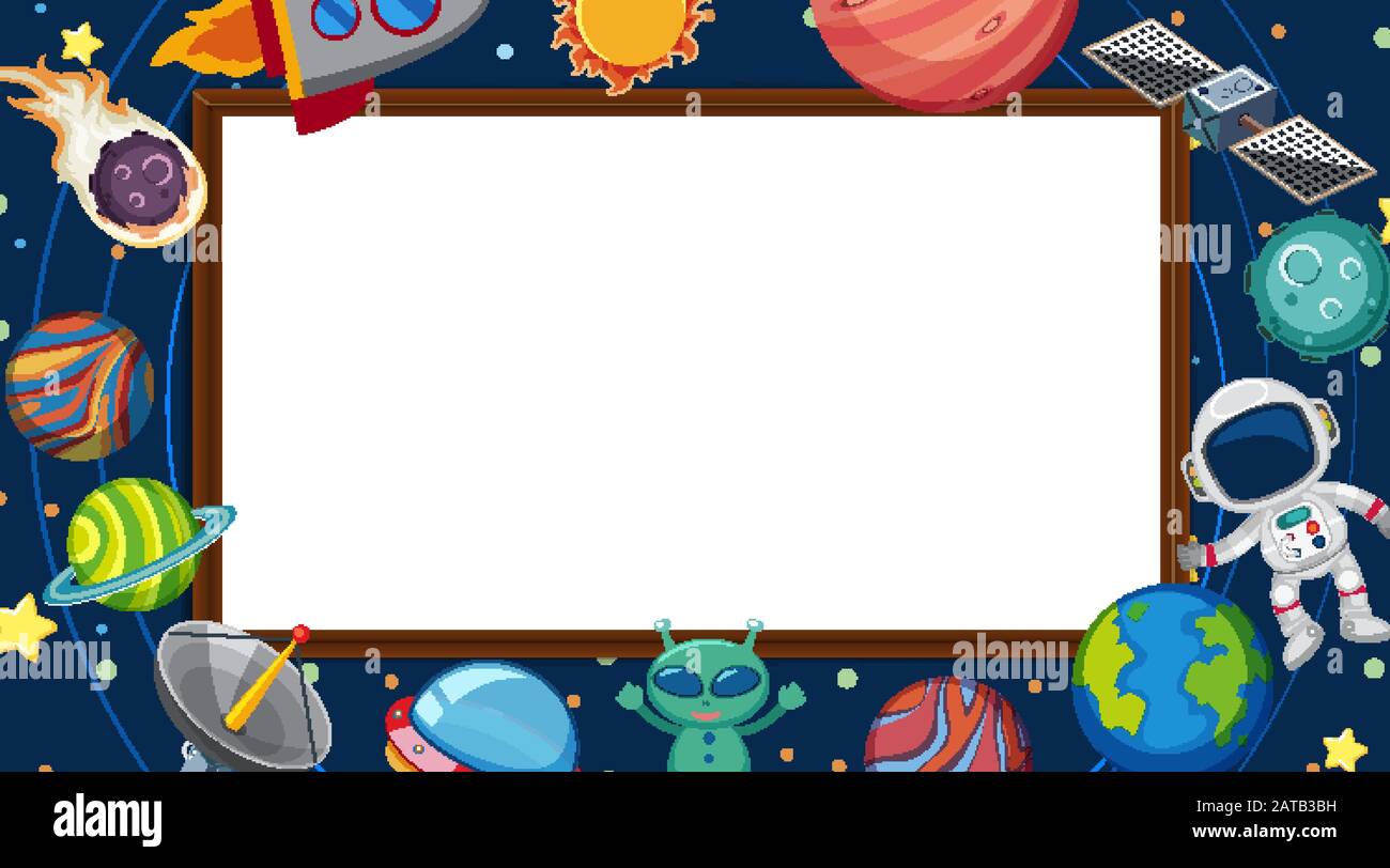 Border template with planets in the space background illustration Stock ...