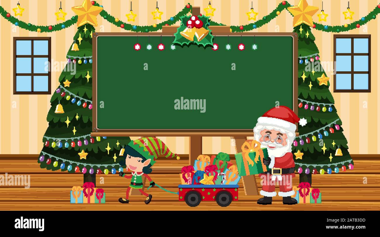 Border template with Santa and christmas tree in background ...