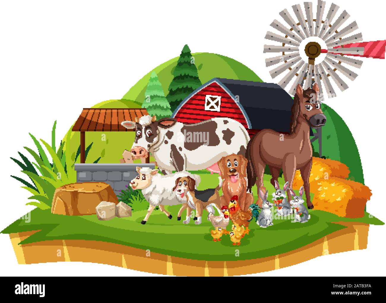 Scene with farm animals in the farmyard illustration Stock Vector Image ...