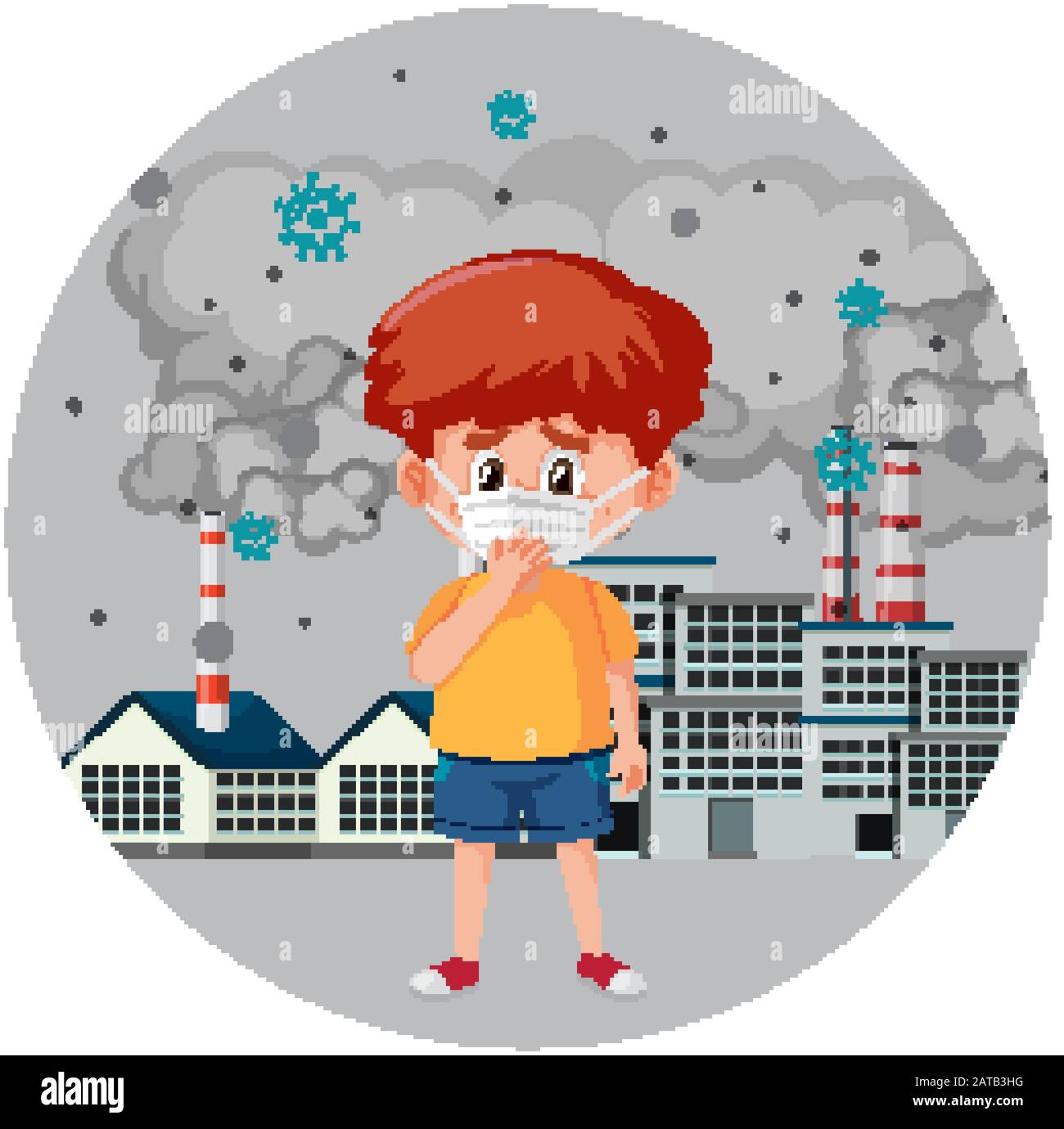 Poster design for stop pollution with boy wearing mask illustration ...