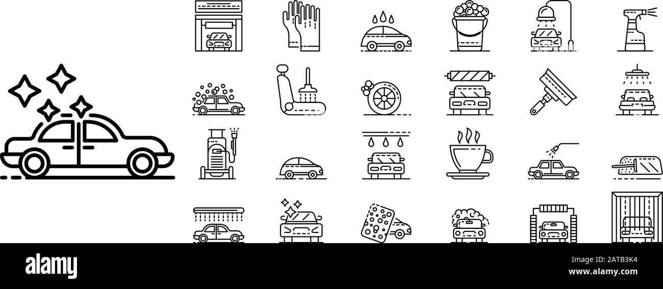 Car wash icons set, outline style Stock Vector Image & Art - Alamy