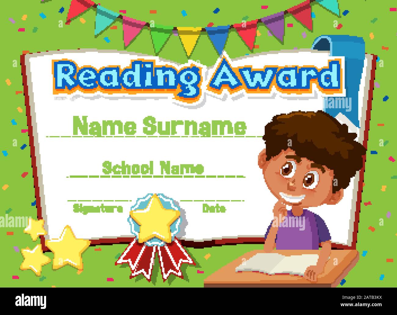 Certificate template for reading award with boy reading in background ...