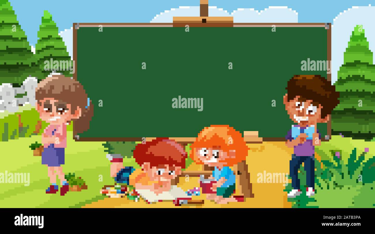 Border template with kids in the park background illustration Stock ...
