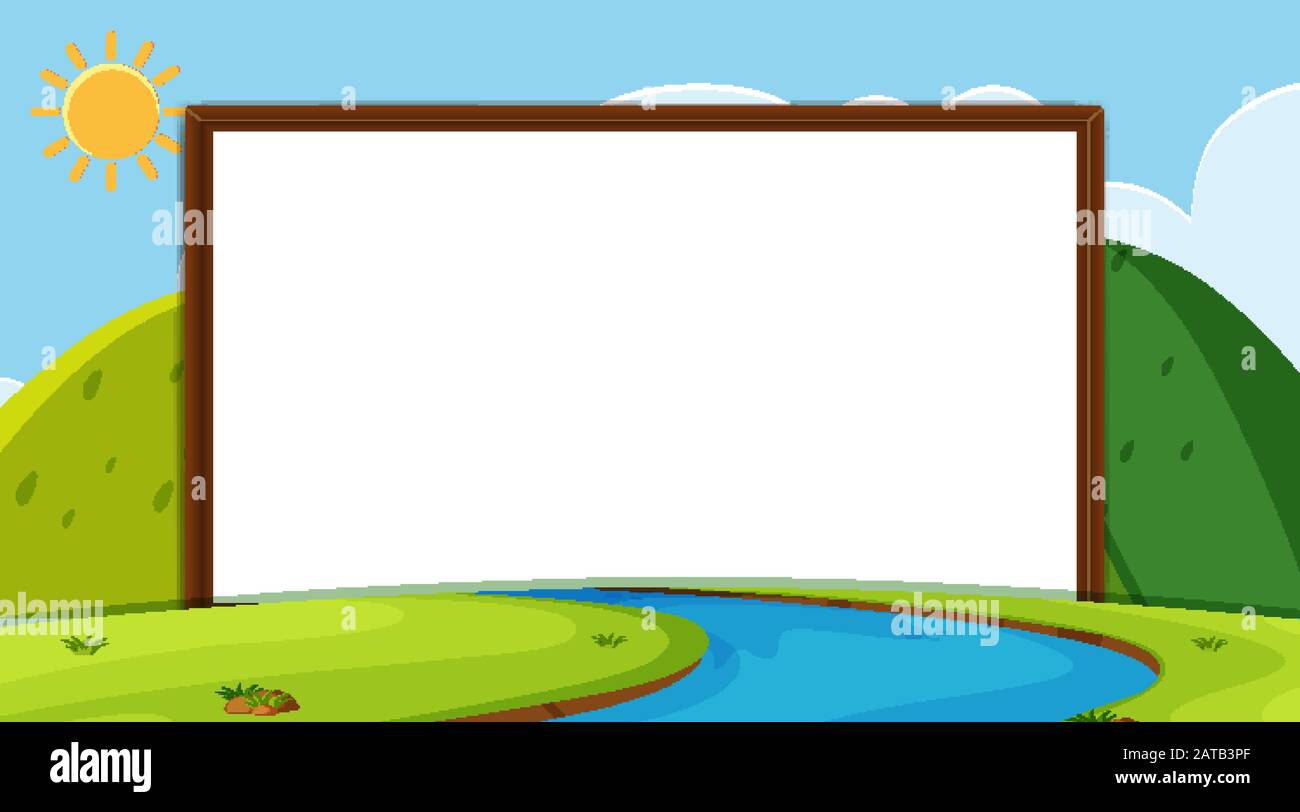 Border template with mountains and river in background illustration ...