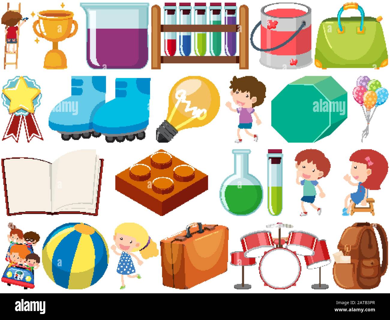 Set of isolated objects of kids and school items illustration Stock ...