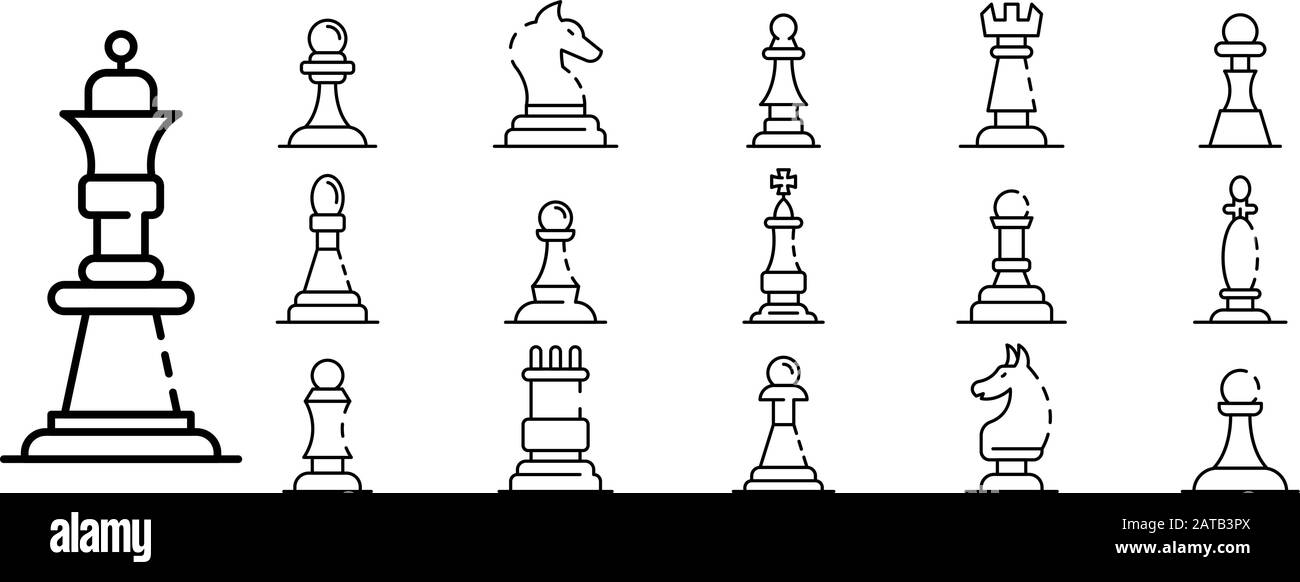Chess icons set, outline style Stock Vector Image & Art - Alamy