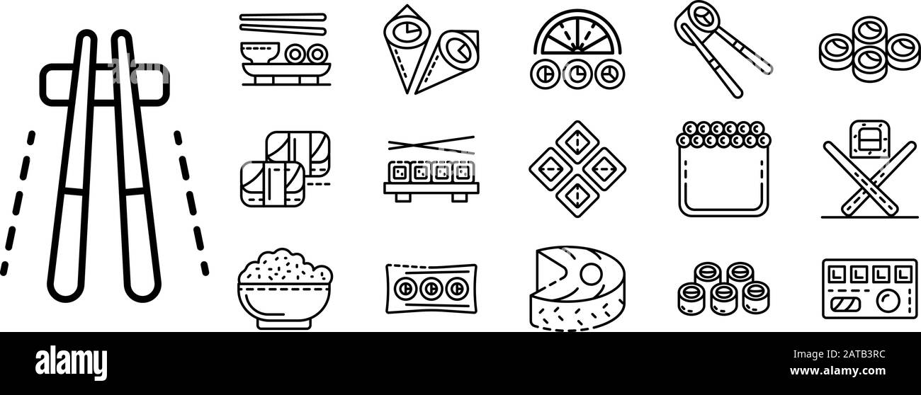 Sushi roll icons set, outline style Stock Vector Image & Art - Alamy