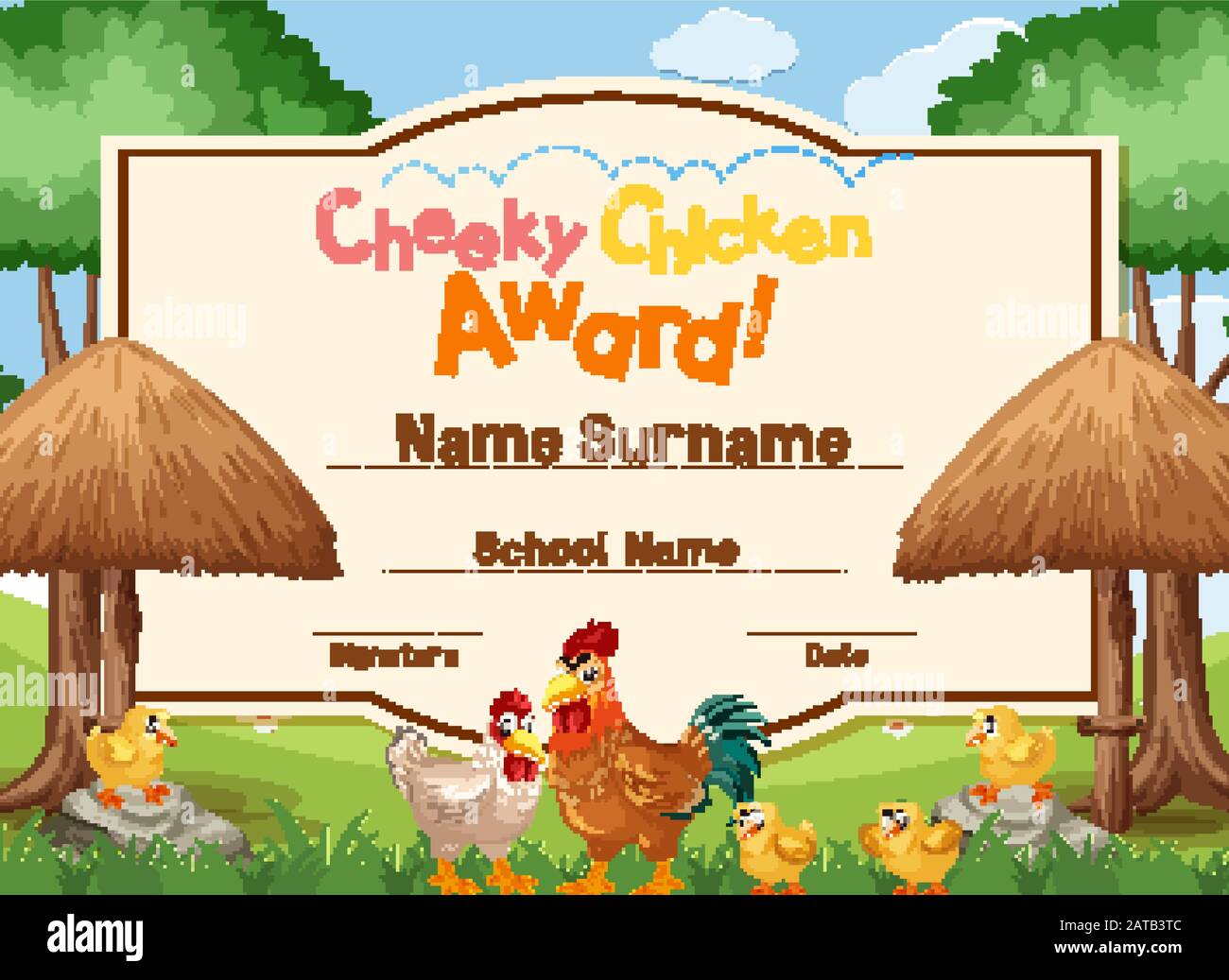 Certificate template for cheeky chicken award with chickens in ...