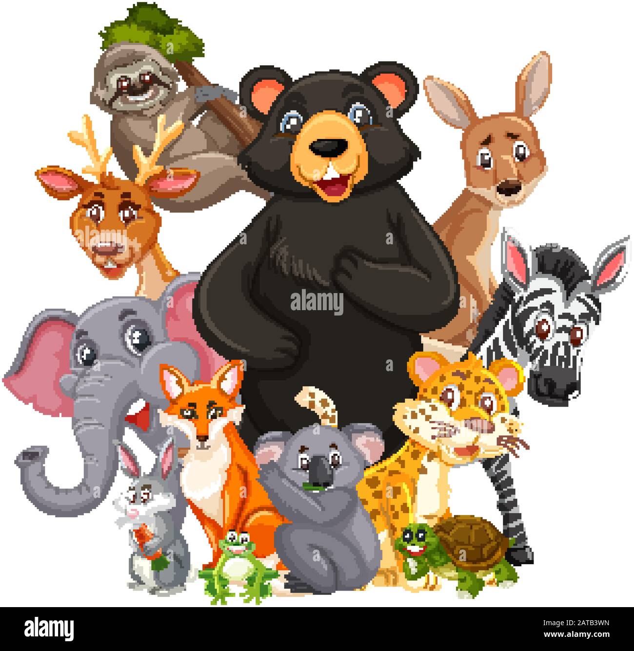 Different types of wild animals on white background illustration Stock ...