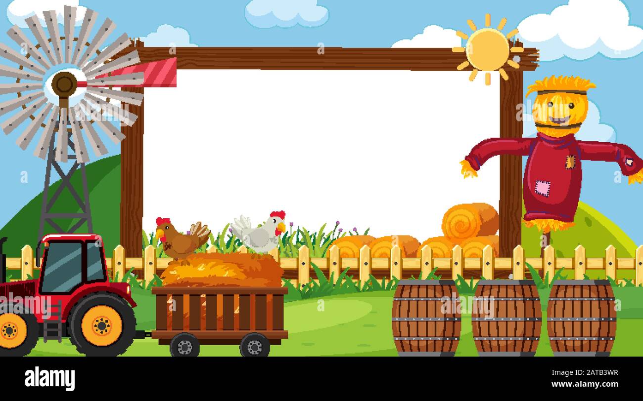 Border template with farm scene in background illustration Stock Vector ...