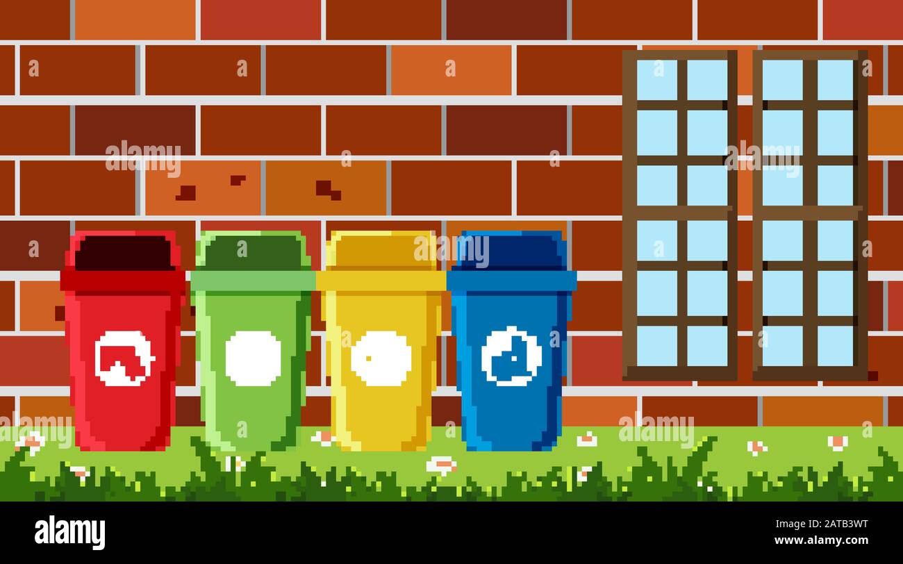 Scene with different types of garbage bins illustration Stock Vector ...