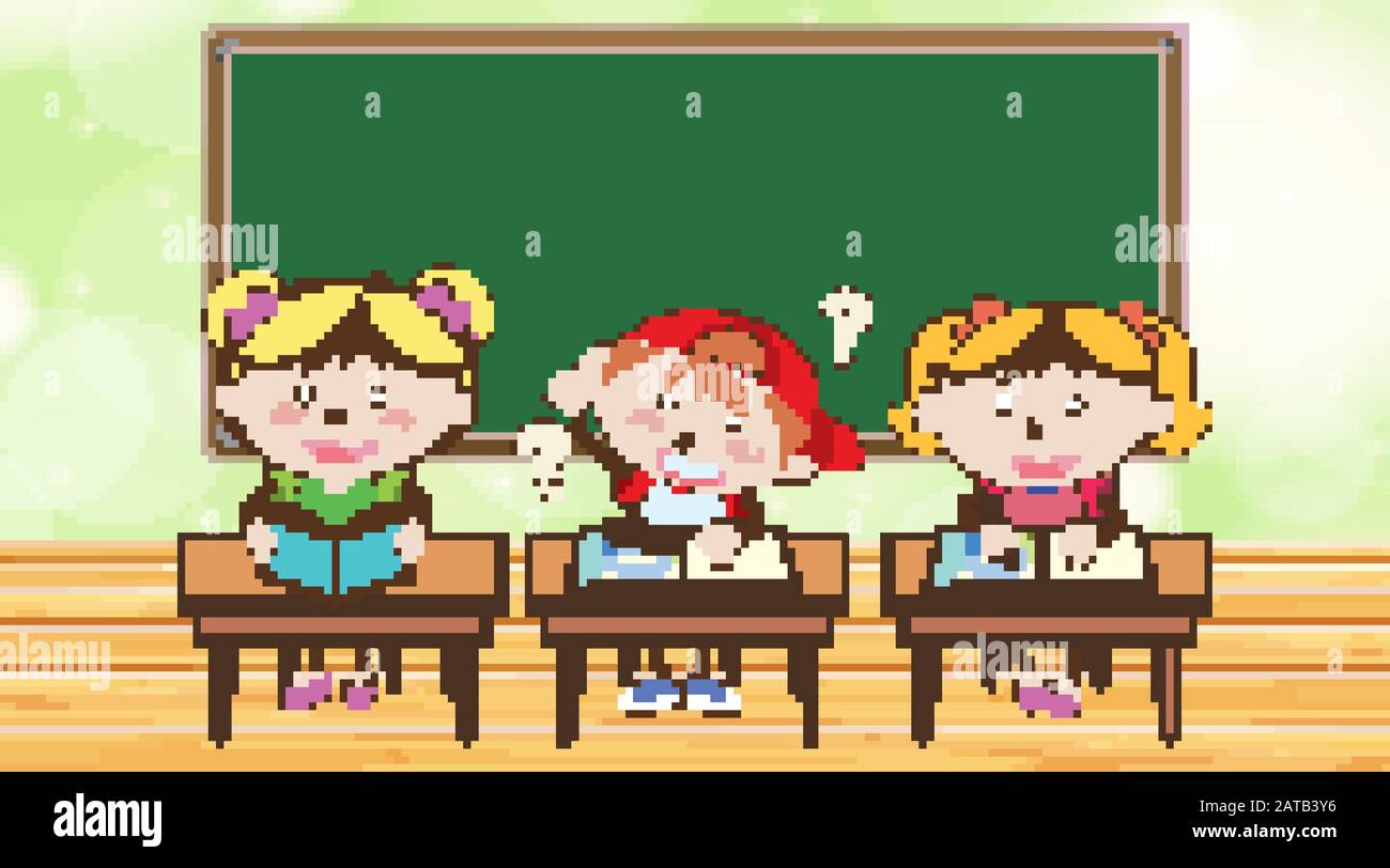 Three students asking questions in classroom illustration Stock Vector ...