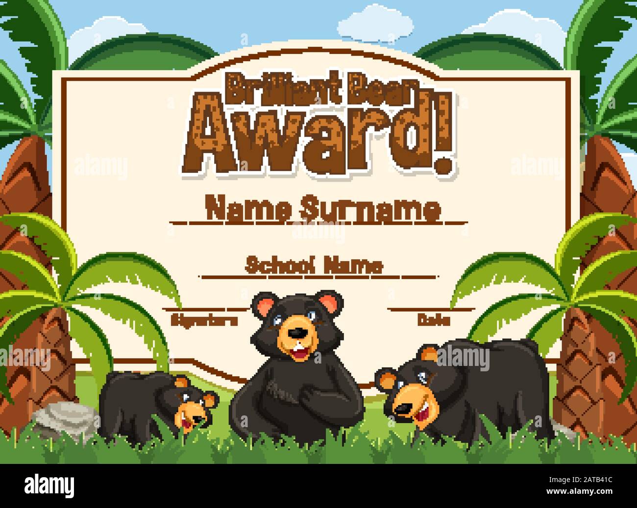 Certificate template for brillant bear award with bears in background ...
