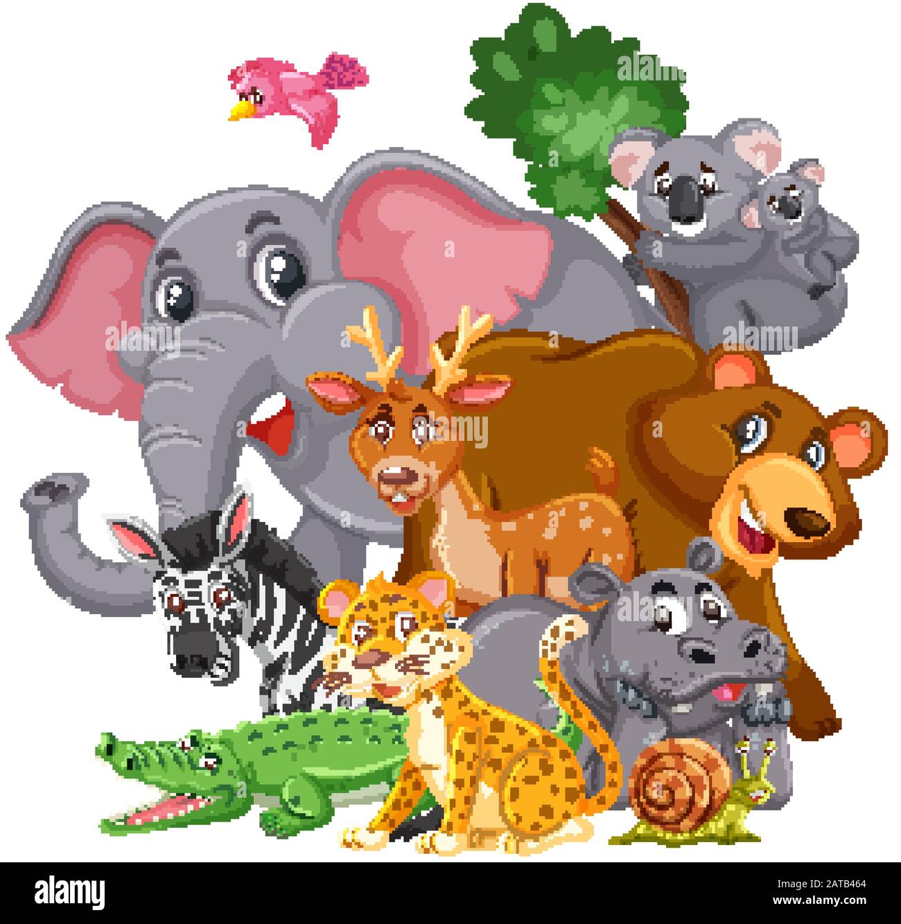 Different types of wild animals on white background illustration Stock ...