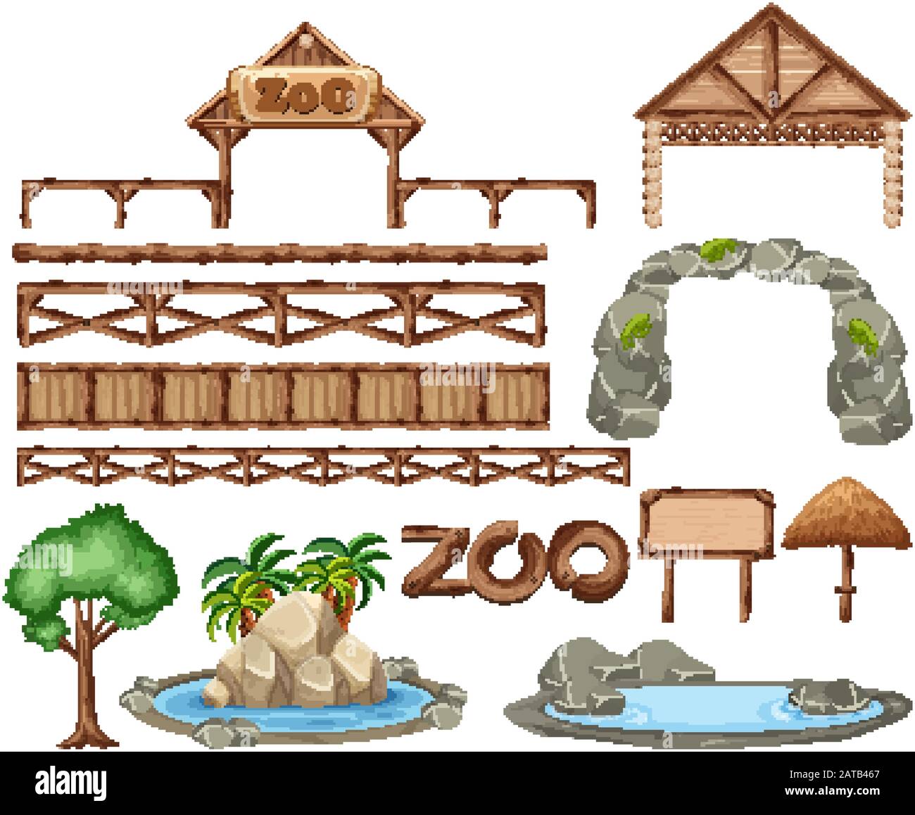 Set of zoo elements on white background illustration Stock Vector Image ...
