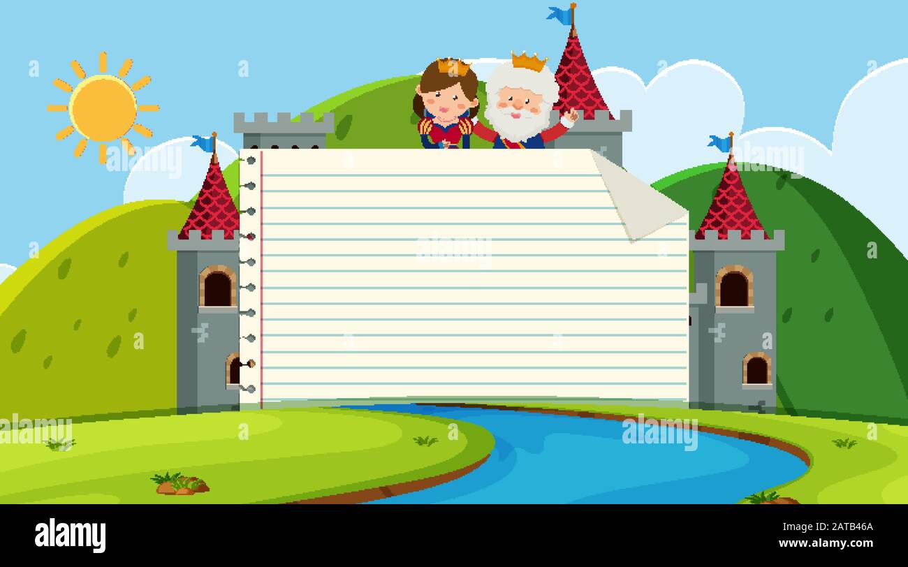 Border template with king and queen in the castle tower illustration ...