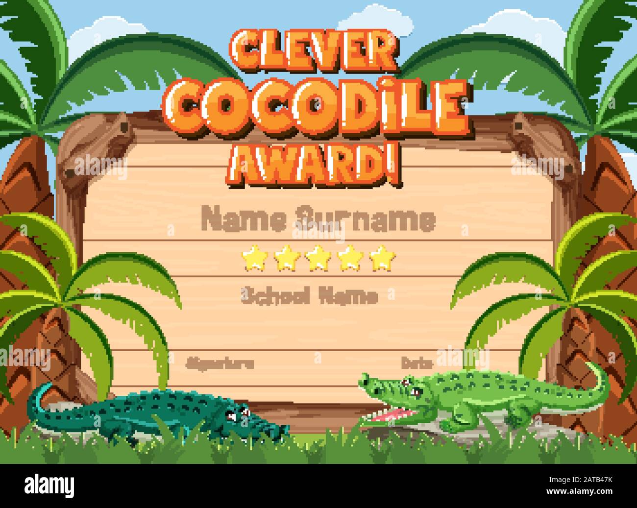 Certificate template for clever award with crocodiles in background ...