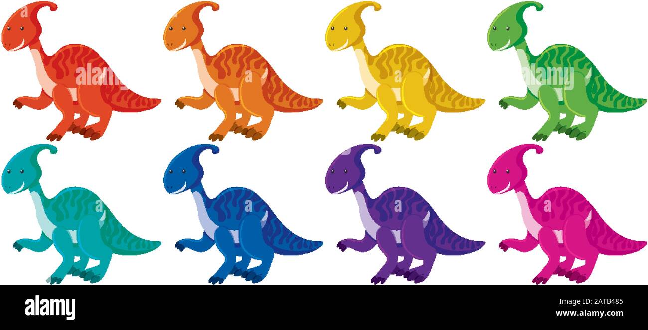 Set of parasaurolophus in eight colors illustration Stock Vector Image ...