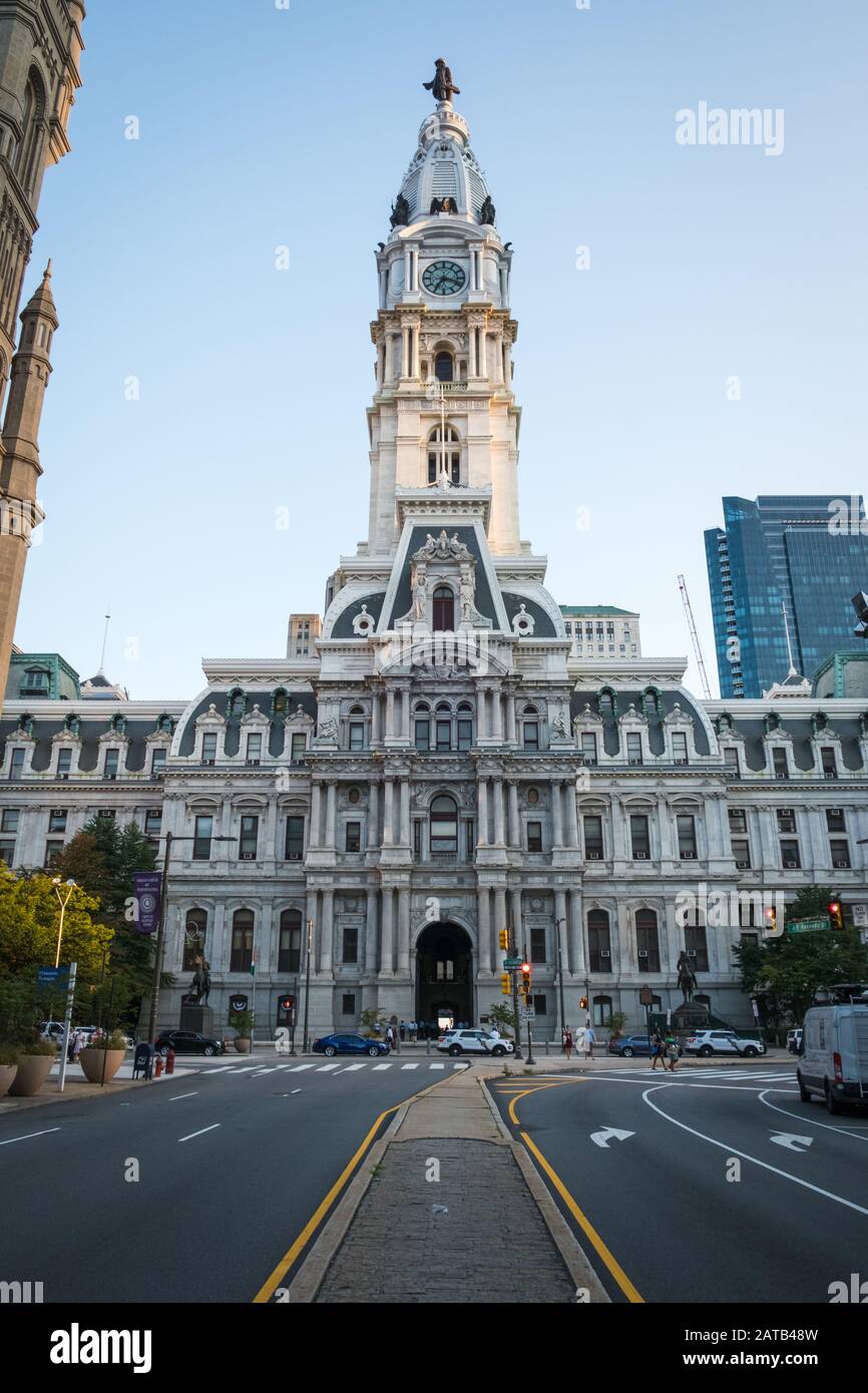 The iconic tower of the Philadelphia City Hall, the seat of government ...