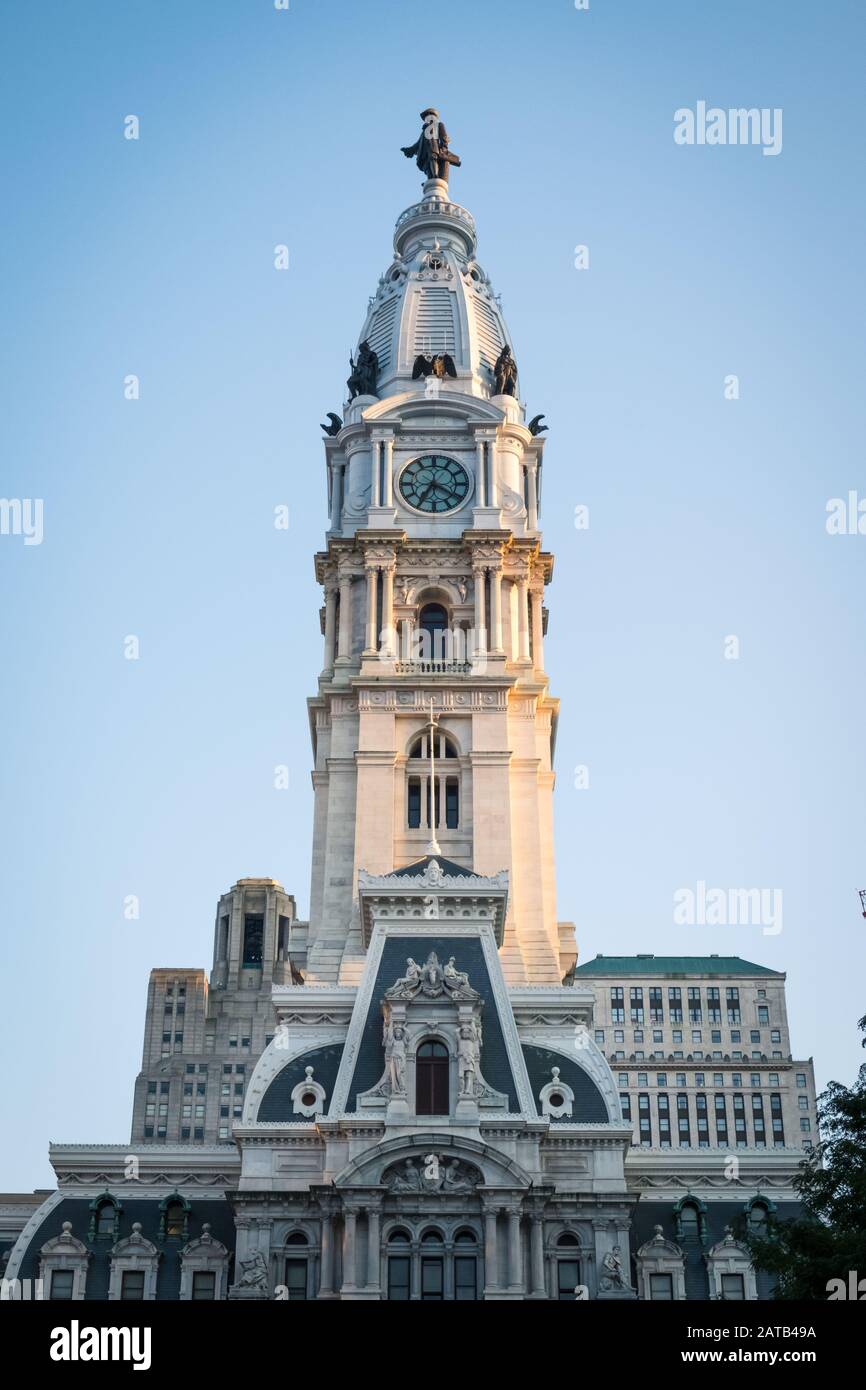 The iconic tower of the Philadelphia City Hall, the seat of government ...