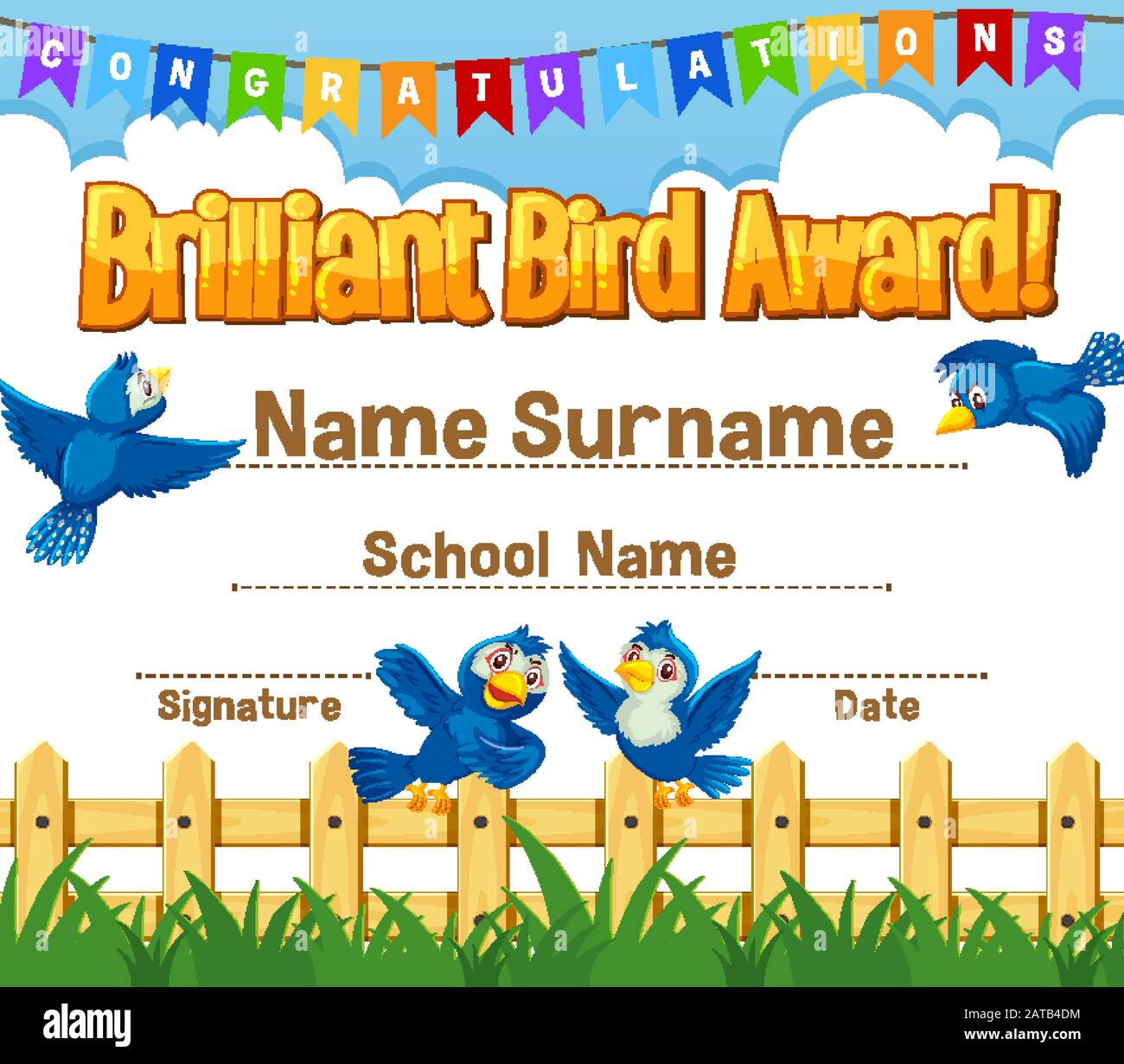 Certificate template for brilliant award with birds in background ...