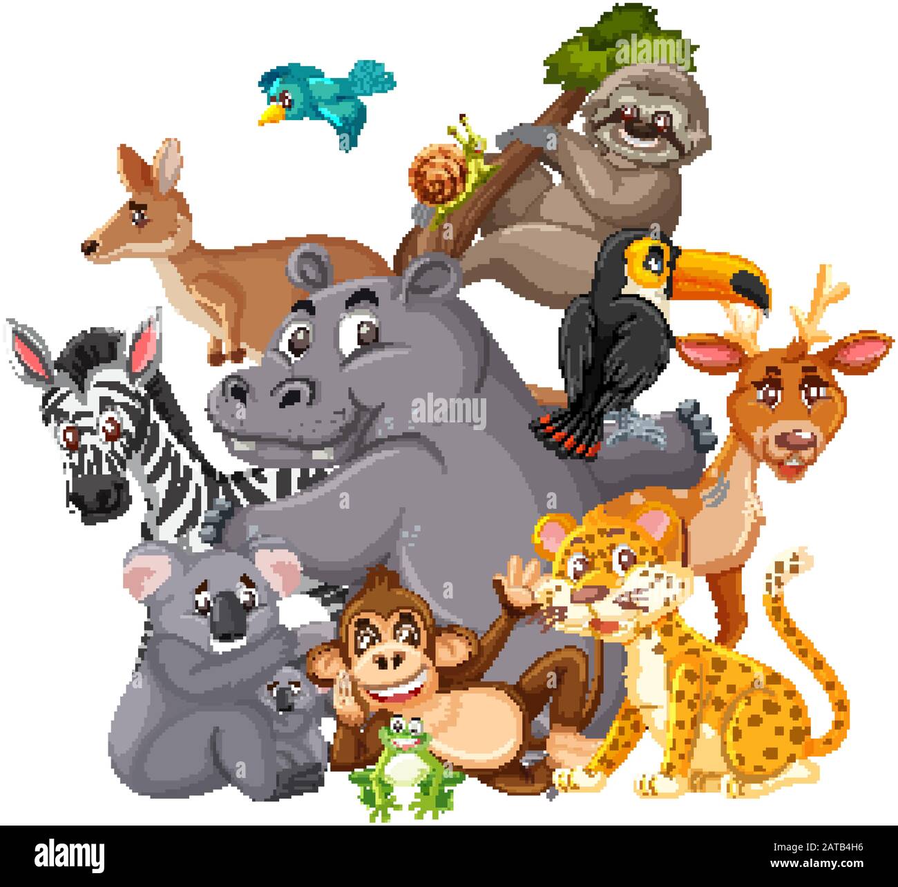 Different types of wild animals on white background illustration Stock ...