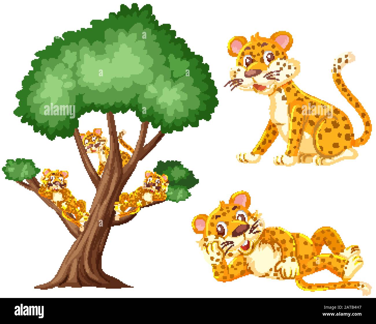 Big tree with tigers on the branches on white background illustration ...