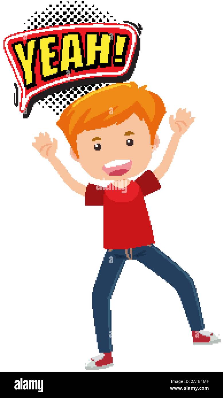 Boy with expression word yeah illustration Stock Vector Image & Art - Alamy