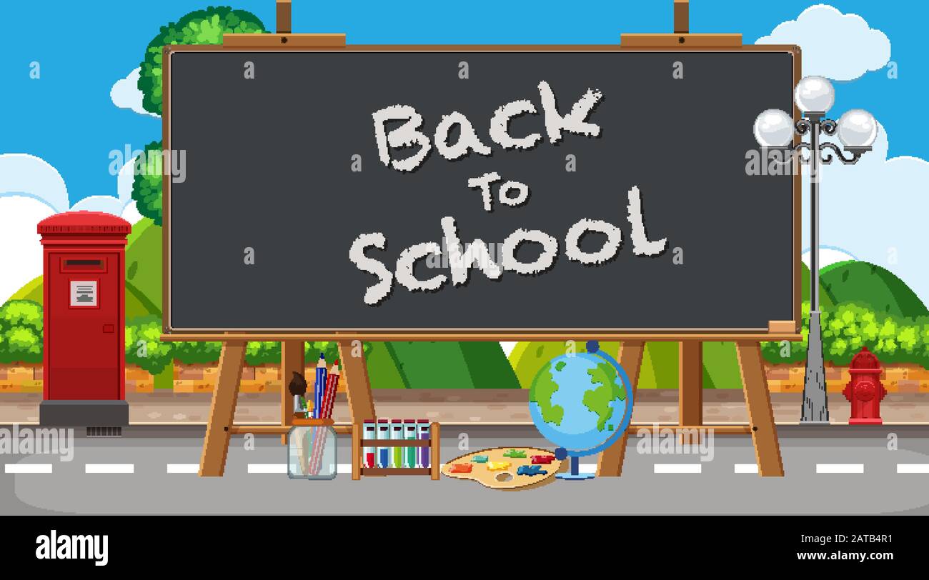 Back to school sign with many school items illustration Stock Vector ...