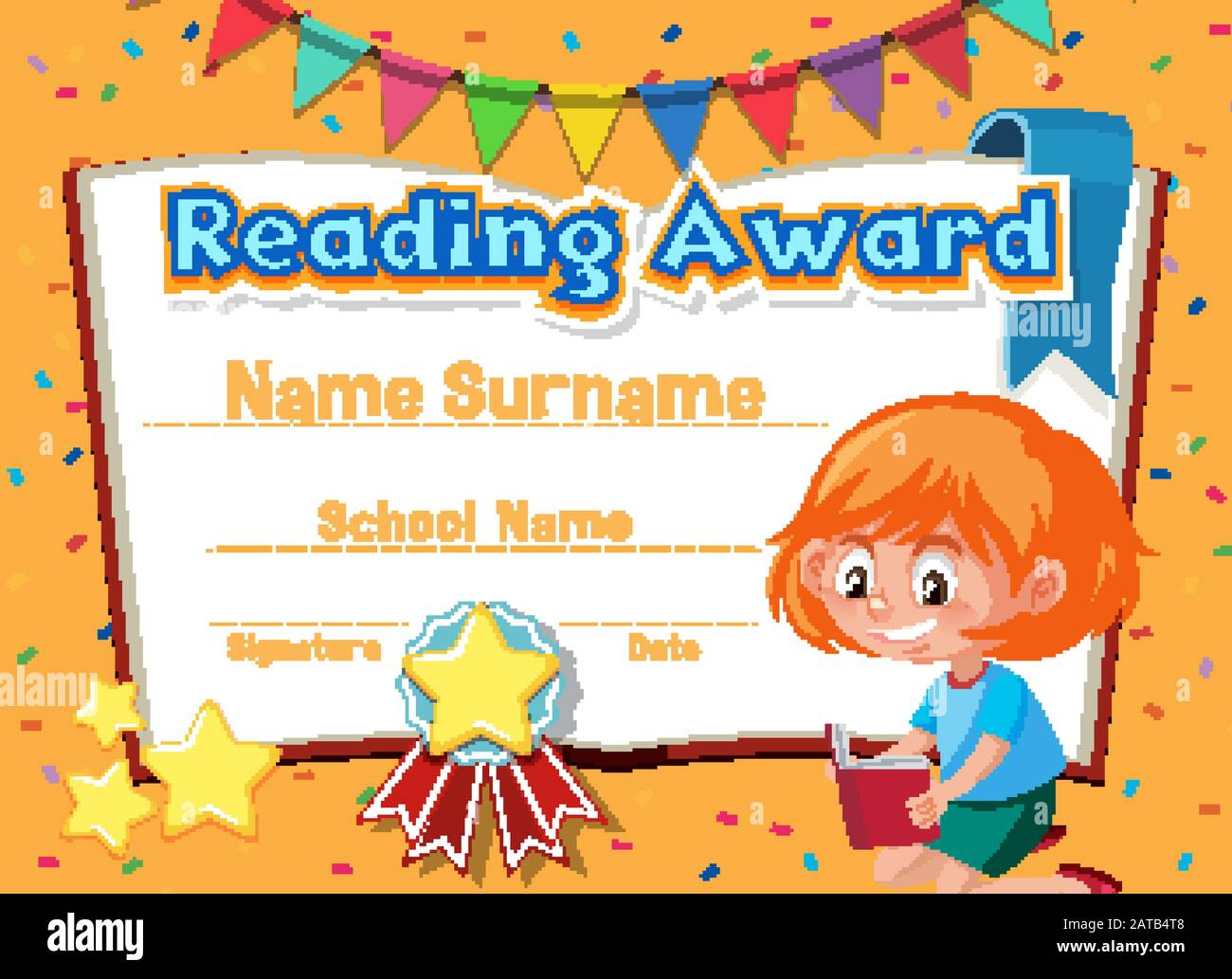Certificate template for reading award with girl reading in background ...