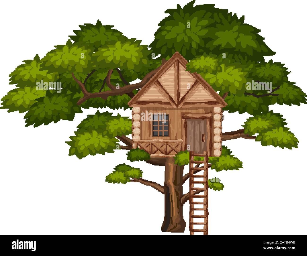 Big tree and big treehouse on white background illustration Stock ...
