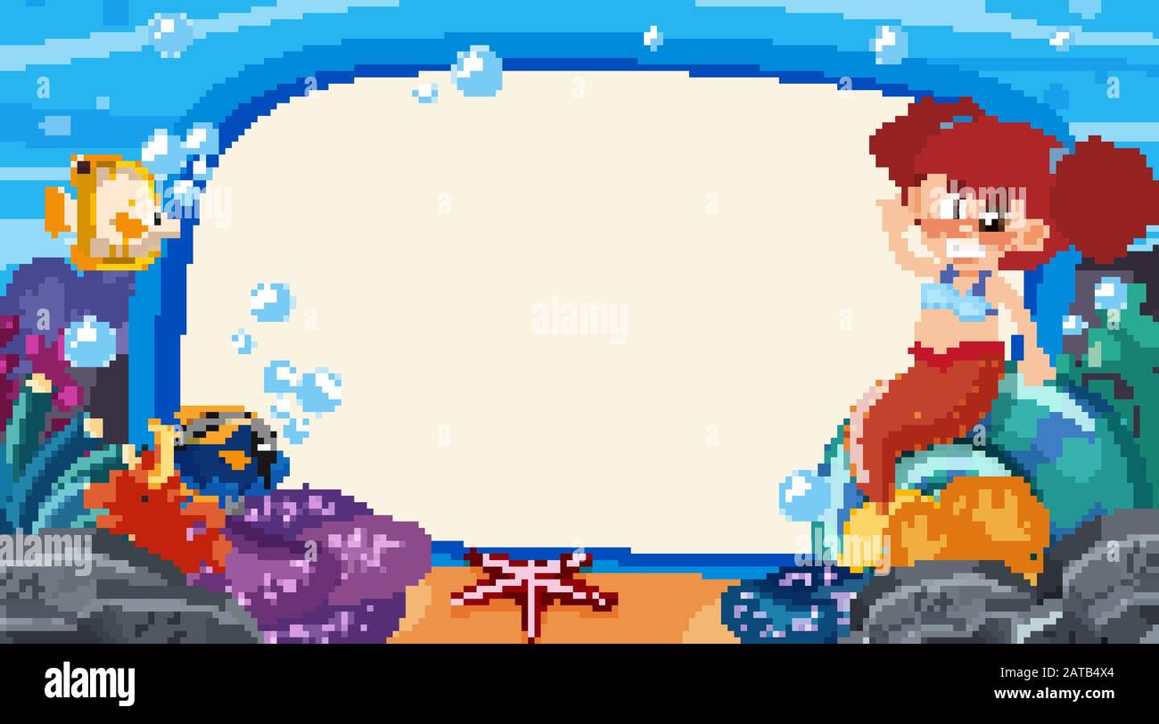 Frame template design with mermaid and fish in background illustration ...