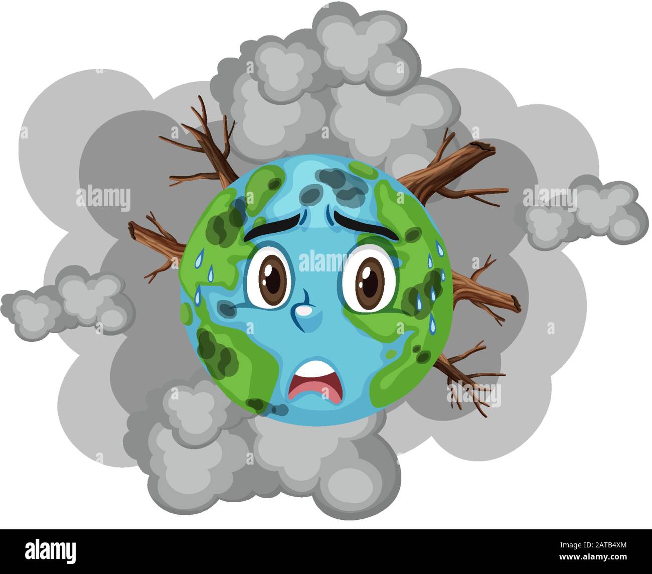Pollution on earth with lots of smoke and deforestation illustration ...