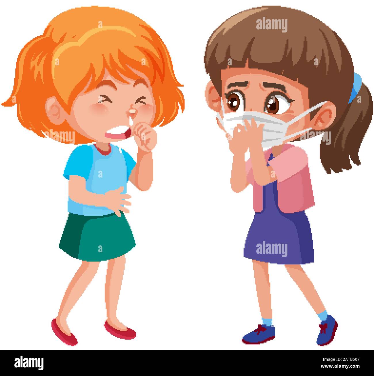 Two girls with runny nose on white background illustration Stock Vector ...