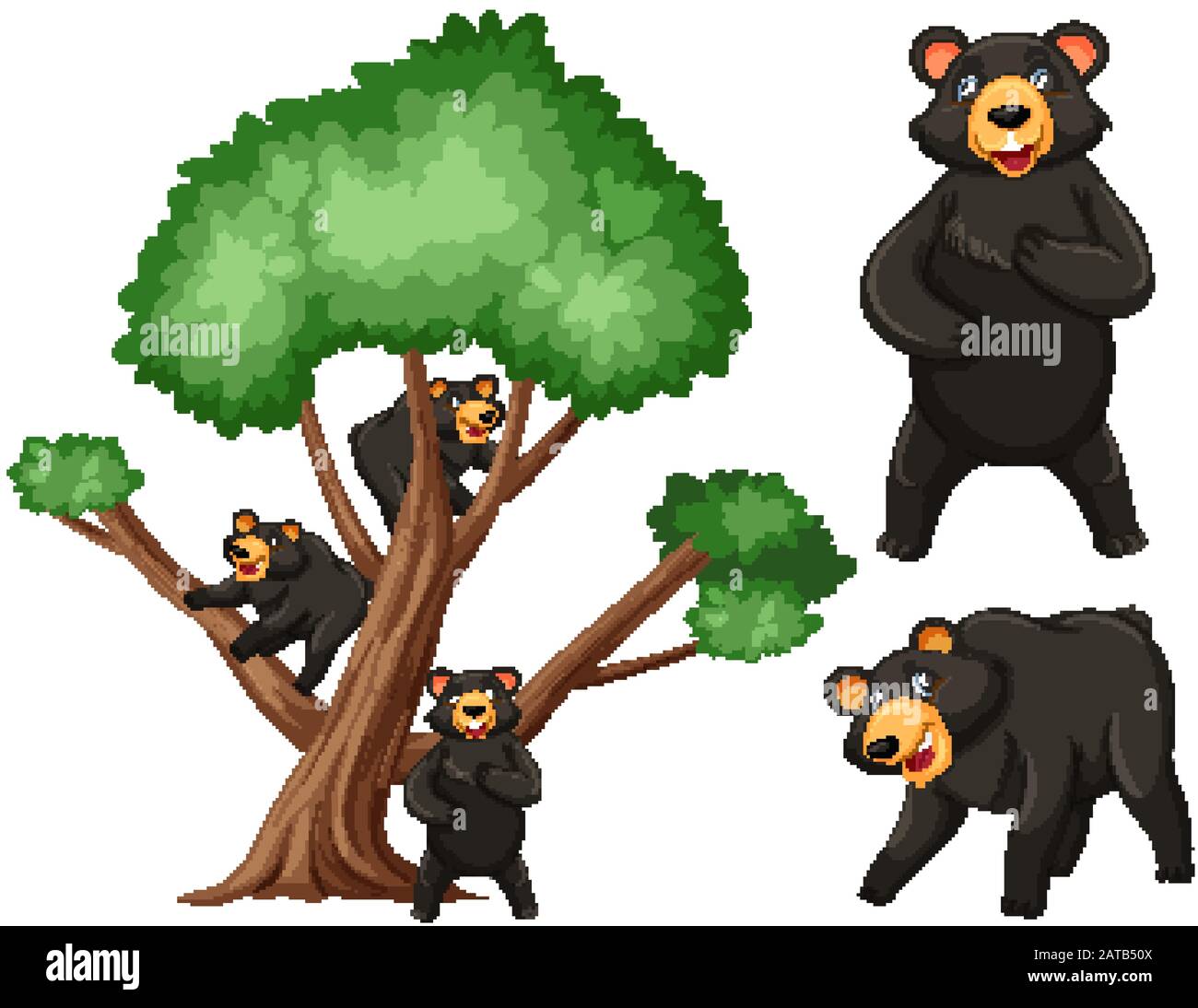 Big tree and black bears on white background illustration Stock Vector ...