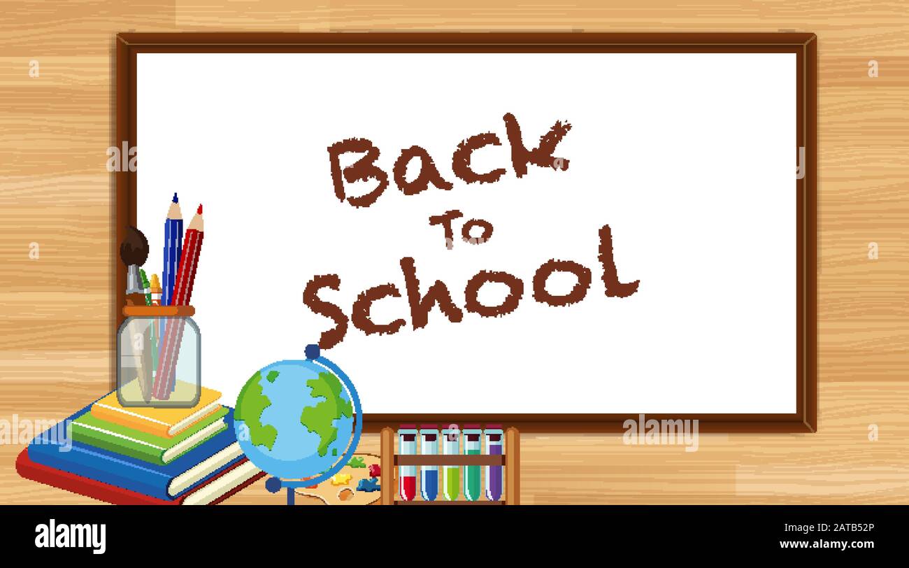 Back to school sign with many school items illustration Stock Vector ...