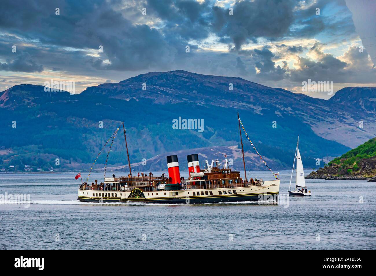 Paddle steamer Waverley en route to Oban passing through Kyle Rhea near ...