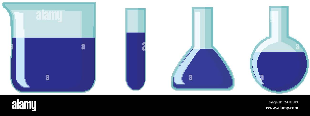 Set of science containers with blue chemical inside illustration Stock ...