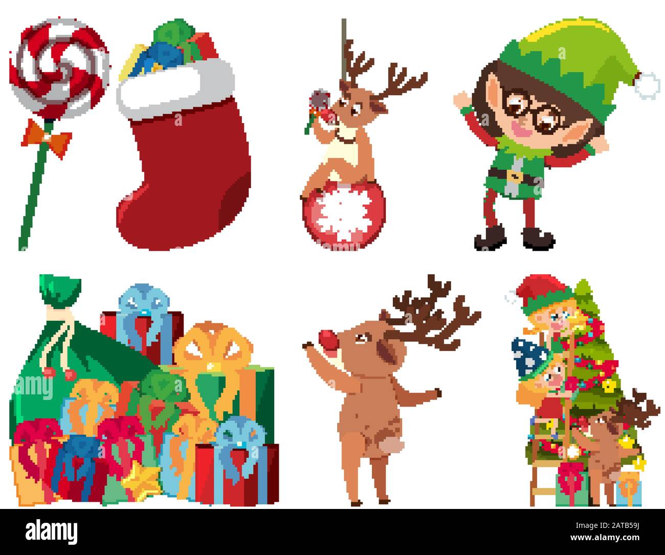 Christmas set with elf and presents illustration Stock Vector Image ...