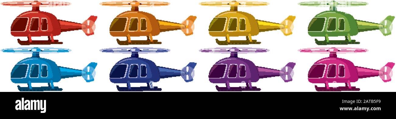 Set of helicopters in eight colors illustration Stock Vector Image ...