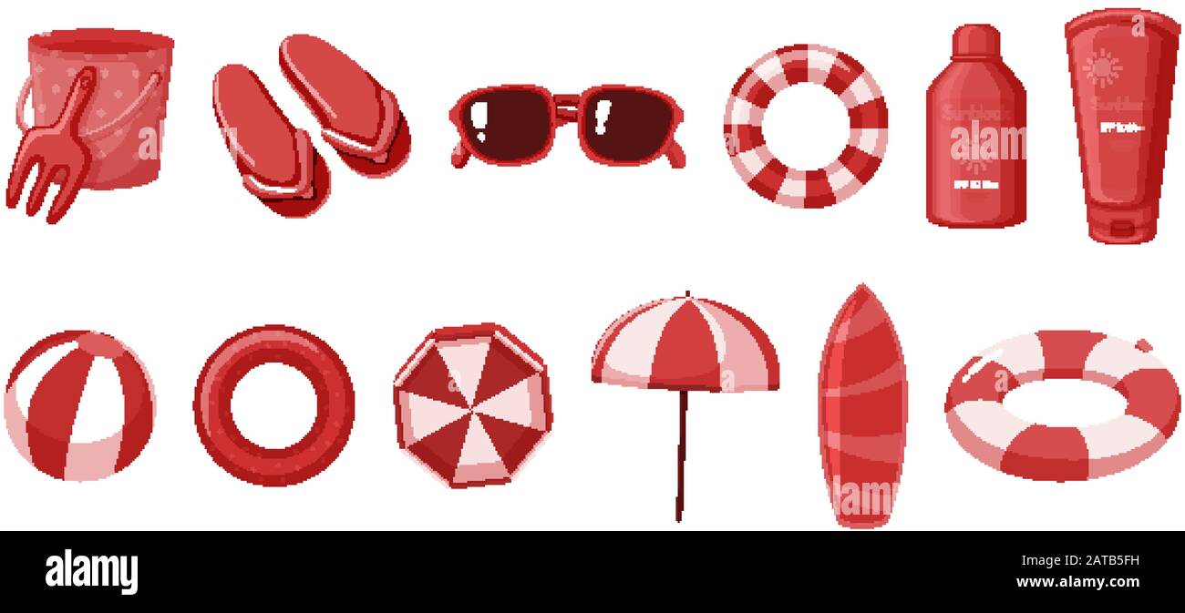 Isolated summer items in red color illustration Stock Vector Image ...