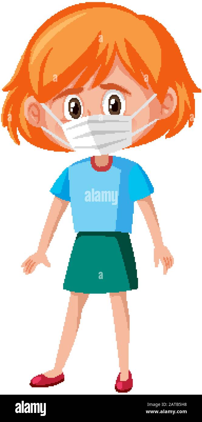 Sick girl wearing mask on white background illustration Stock Vector ...