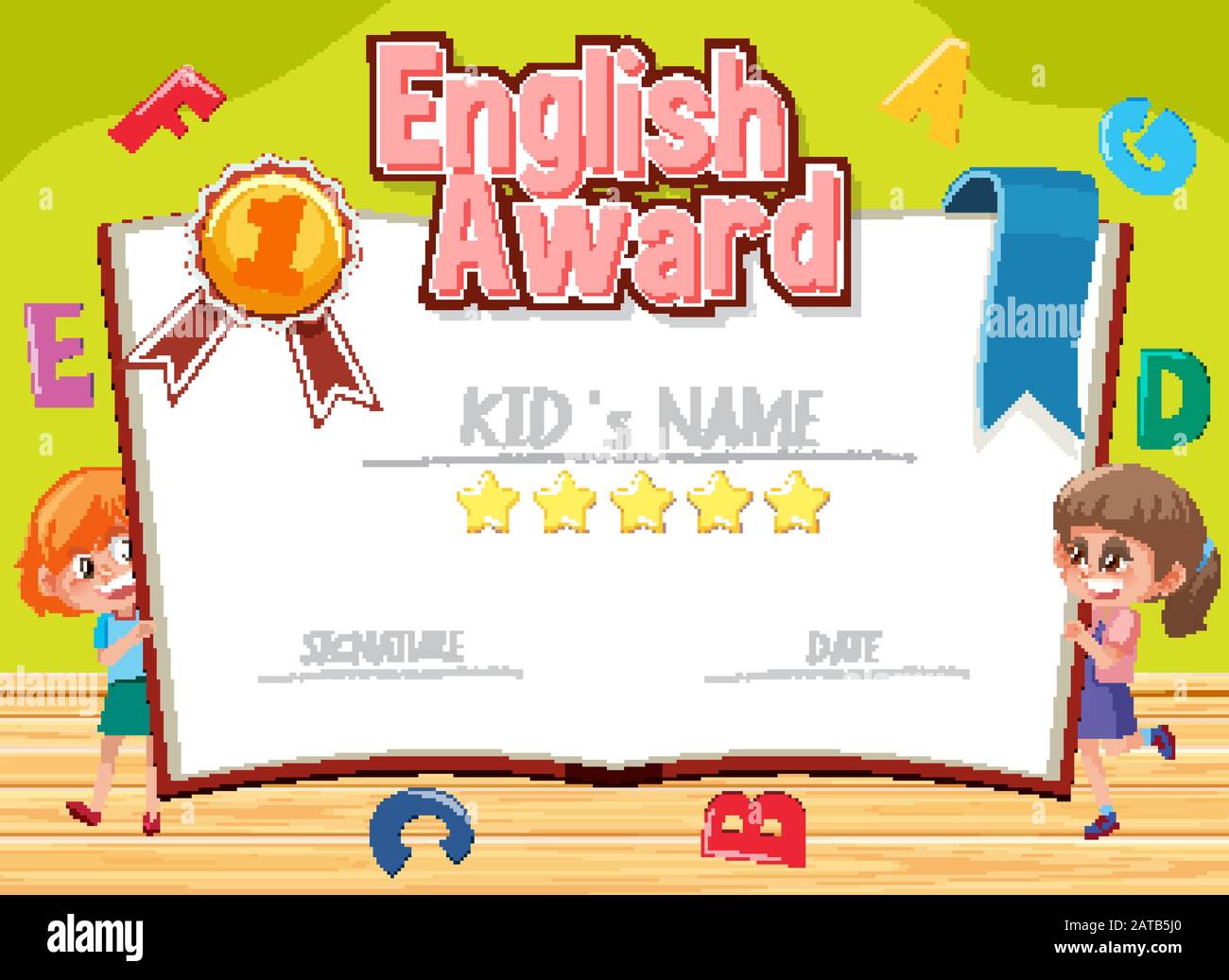 Certificate template for english award with alphabets in background ...