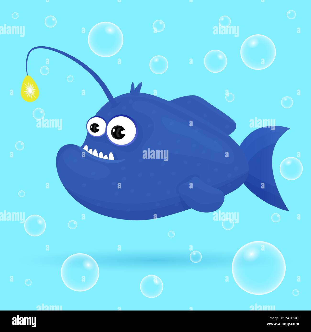 Cute tropical fish on blue background with bubbles. Brightly-coloured ...