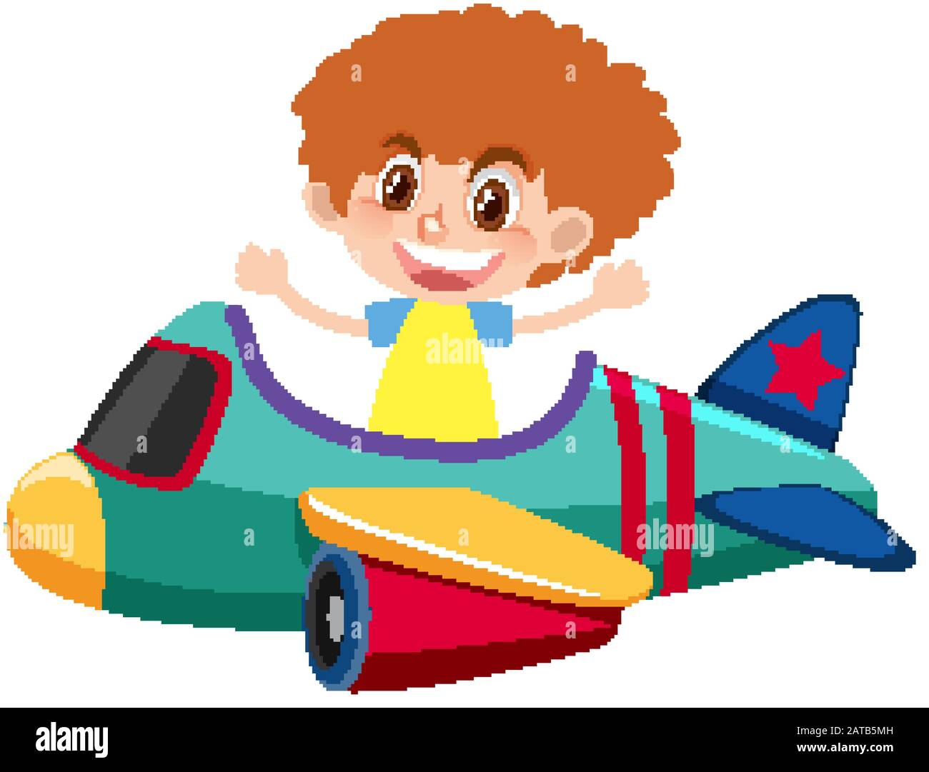 Single character of boy on airplane on white background illustration ...