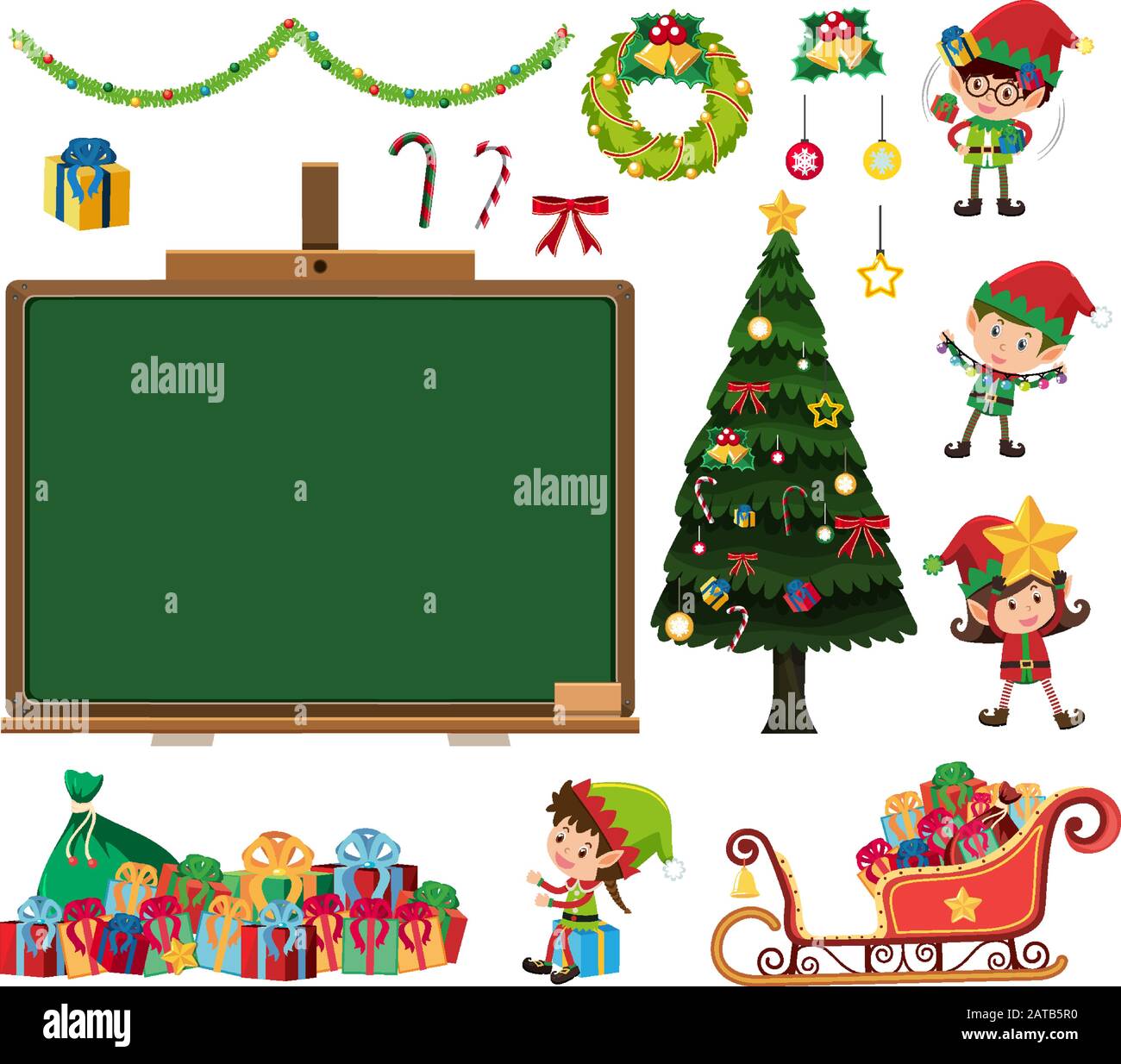 Set of christmas element with blackboard illustration Stock Vector ...