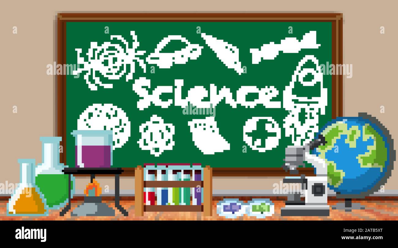 Science sign with many science equipments illustration Stock Vector ...