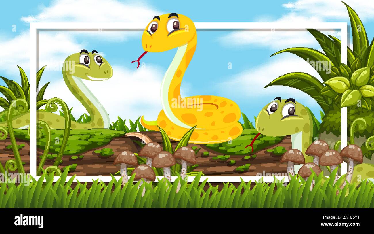 Frame design with snakes in the woods background illustration Stock ...
