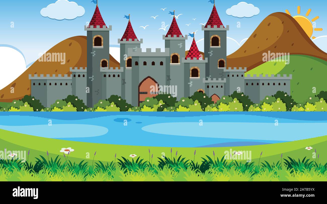 An outdoor scene with castle illustration Stock Vector Image & Art - Alamy